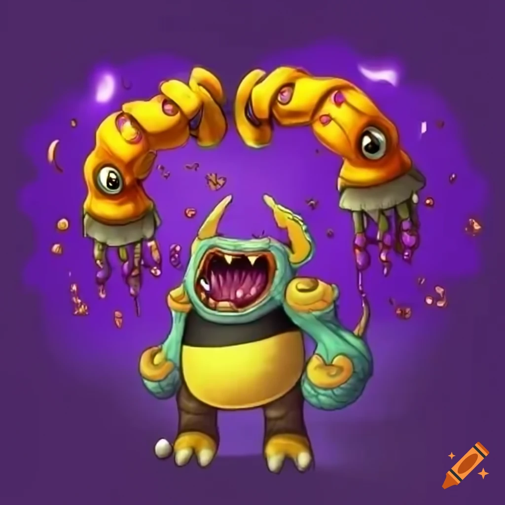 Epic monster design with three arms and colorful body inspired by my singing monsters on Craiyon