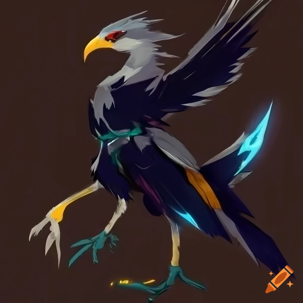 Futuristic hawk secretarybird archaeoraptor hybrid fursona character in ...