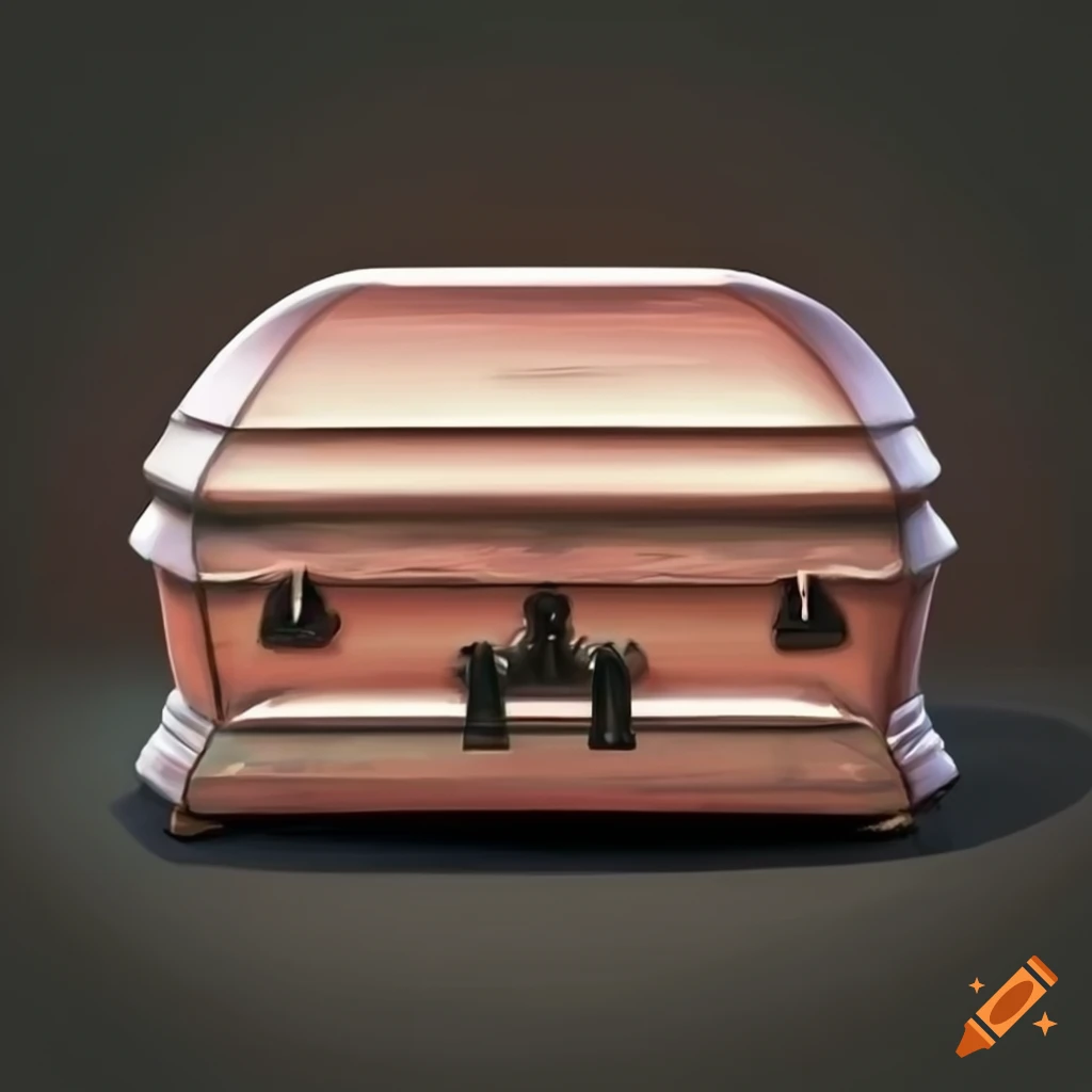 Side view of an old casket blending realistic and cartoon styles on Craiyon