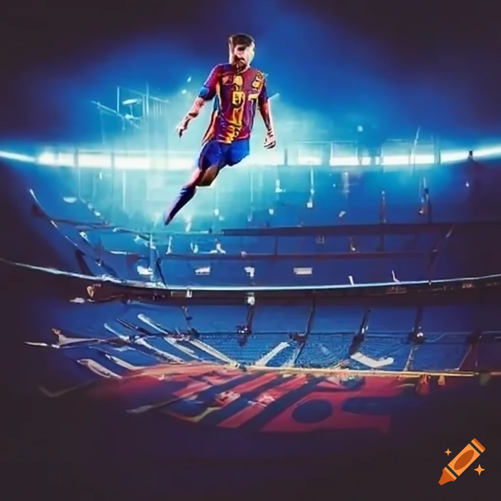 Lionel messi flying above a stadium on Craiyon