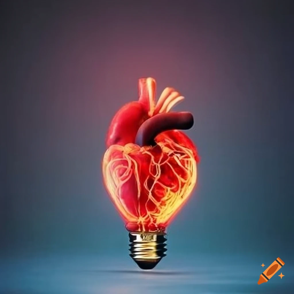 An anatomical heart-shaped light bulb on Craiyon