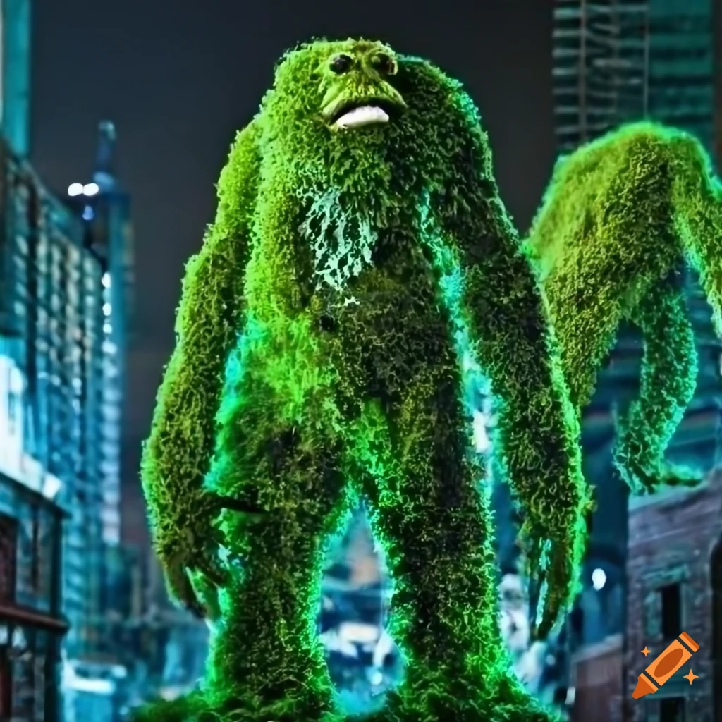 Biopunk cityscape with mutant Omega Mart Lemon Fruit Tree Monsters on ...