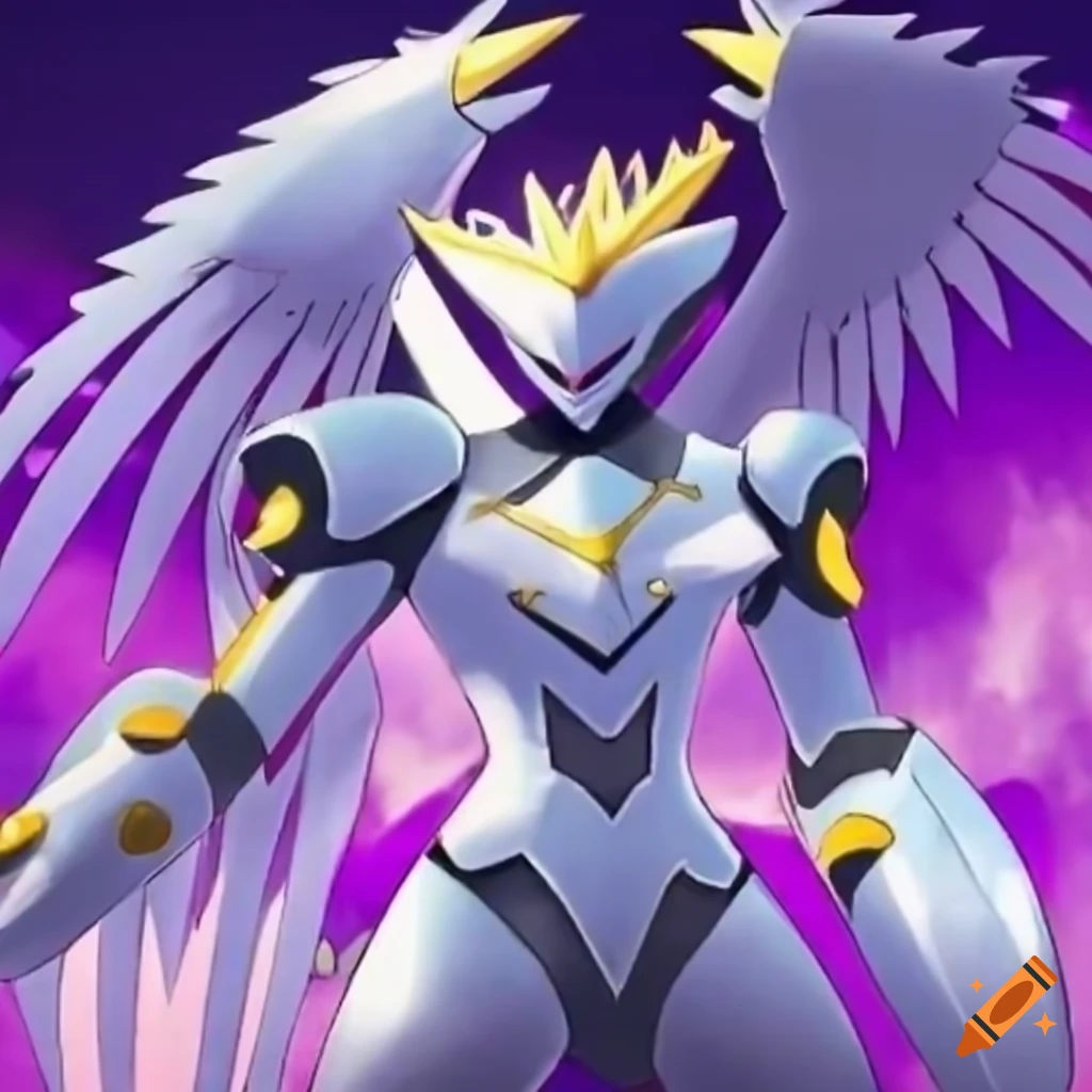 Angelic knight armored pokemon in battle mode against moon background ...