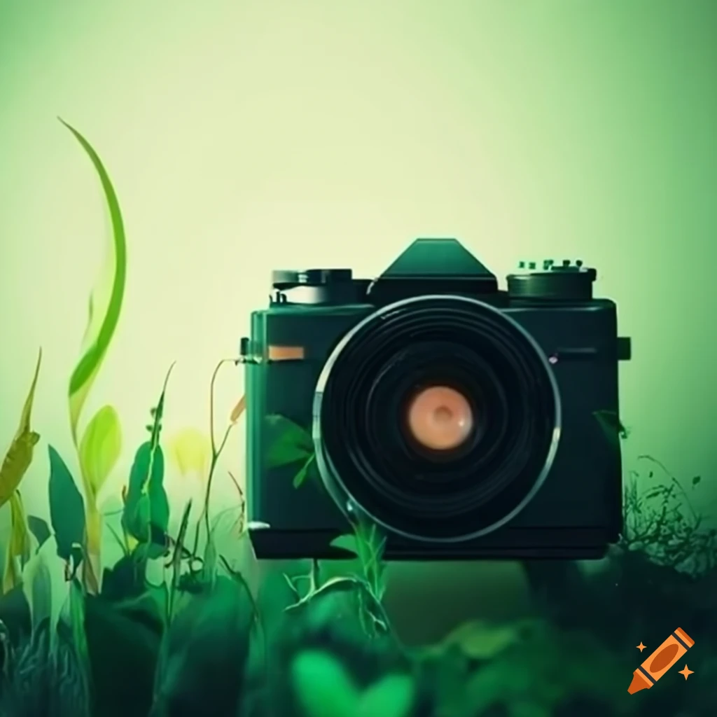 Camera with plants in the background on Craiyon