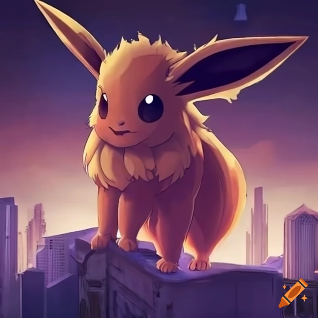 Giant Eevee towering over a cityscape on Craiyon