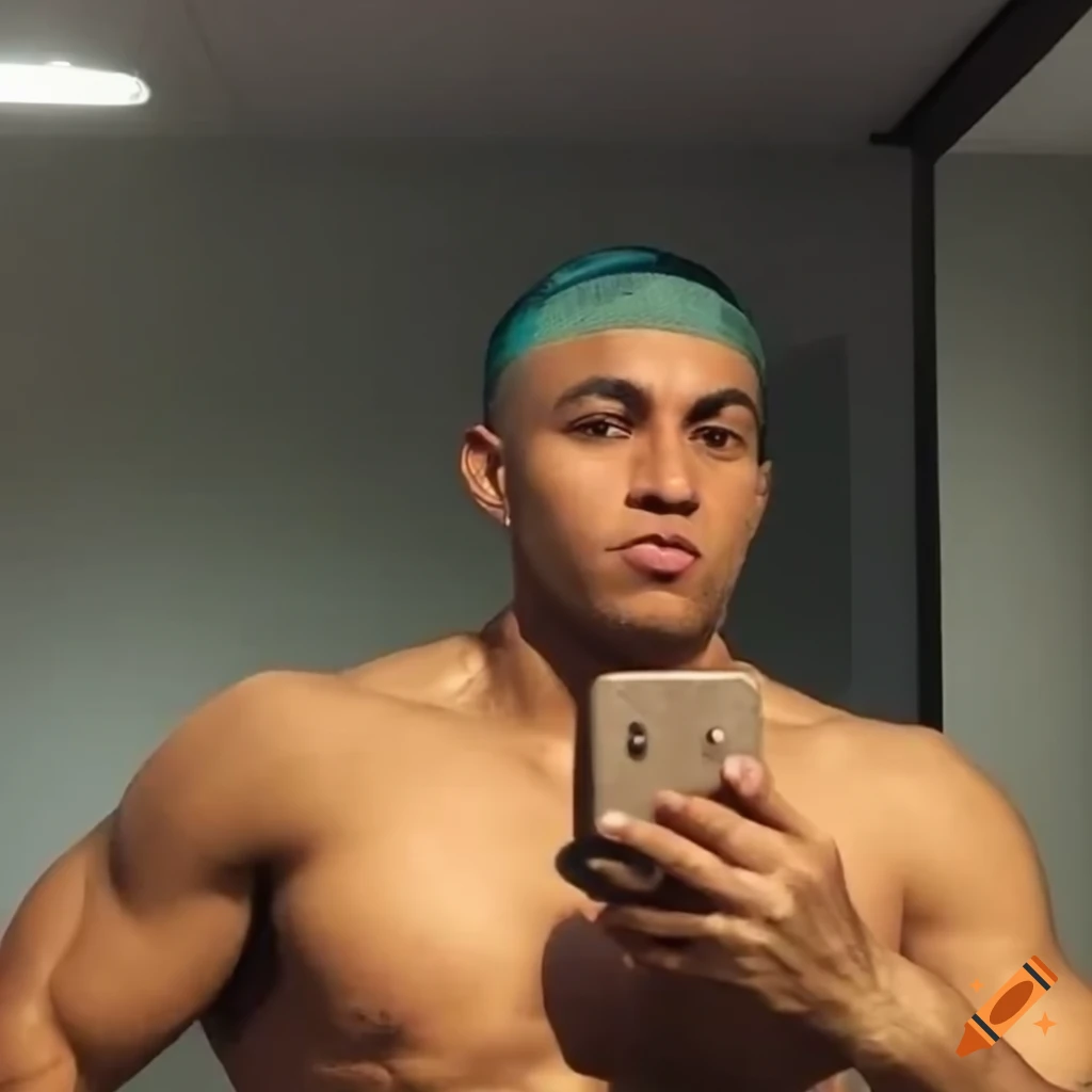 Ethnic man with buzz cut hair taking a mirror selfie on Craiyon