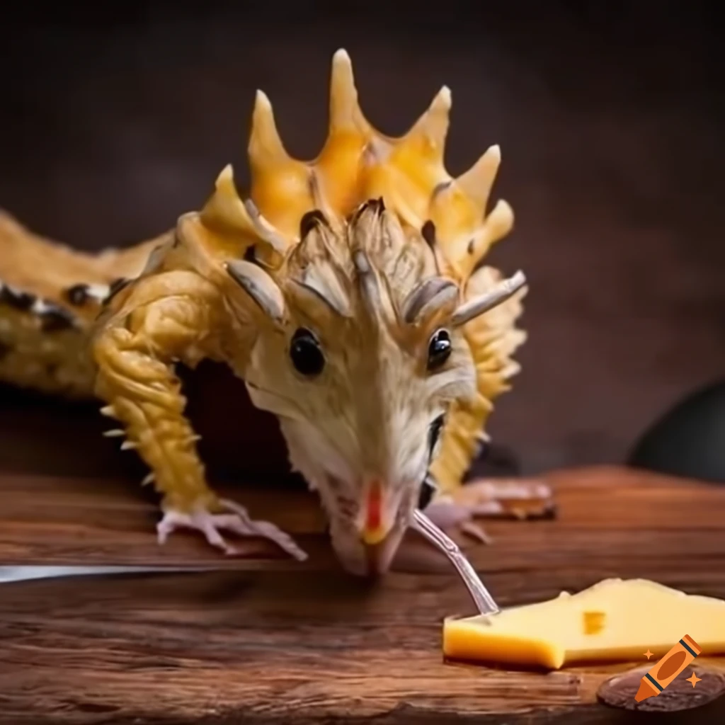 Dragon eating cheese with a mouse on Craiyon