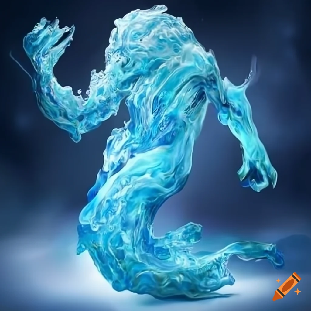Blue ethereal water elemental being on Craiyon