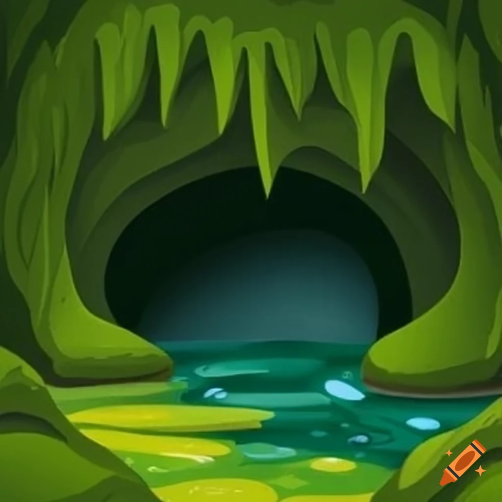 Mossy cave with streaming water on Craiyon