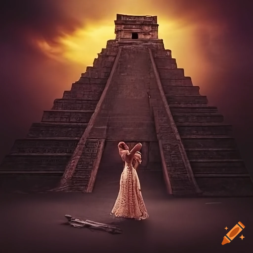 Album cover for a pop record titled Never Again set in Aztec ruins with ...