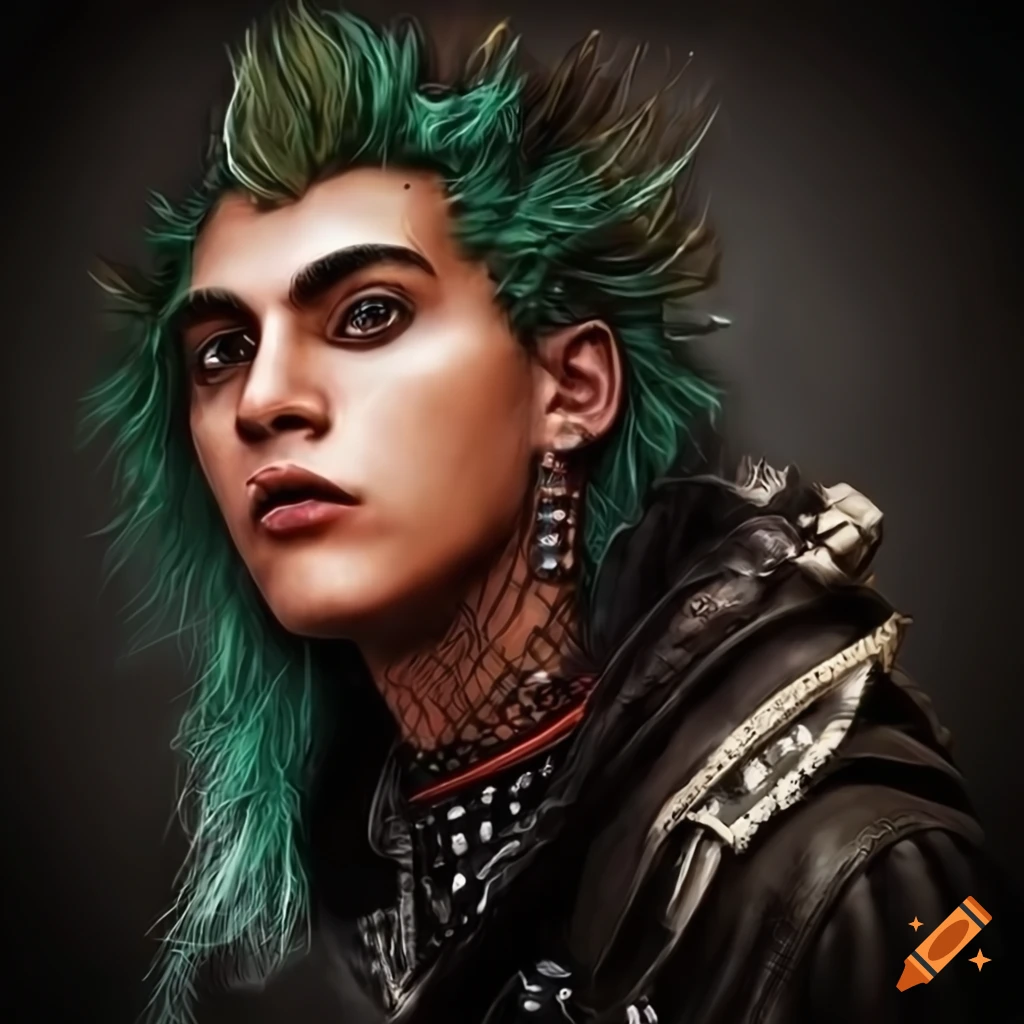 Masculine hispanic man with a punk rock style on Craiyon