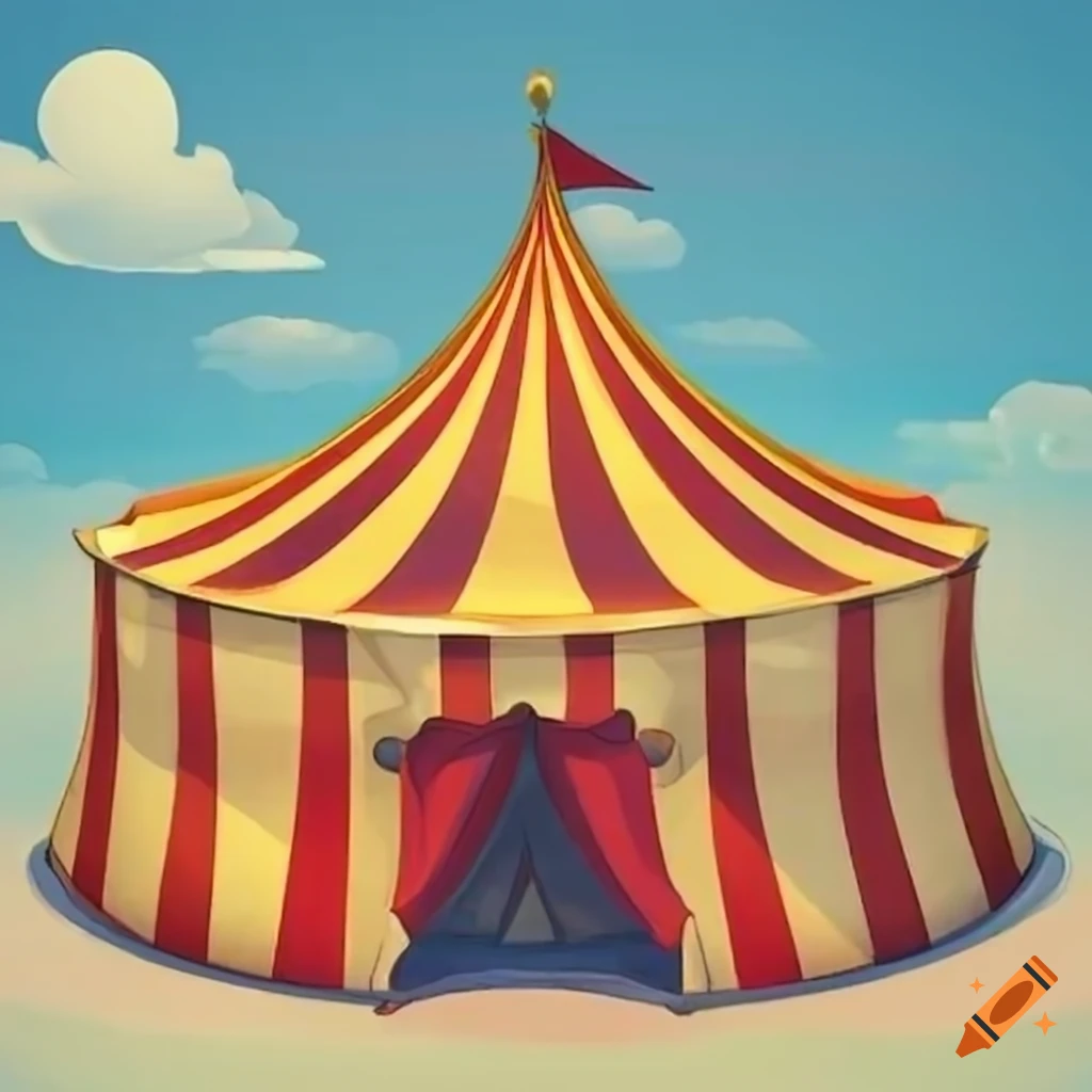 Cartoon circus tent in vivid colors on Craiyon