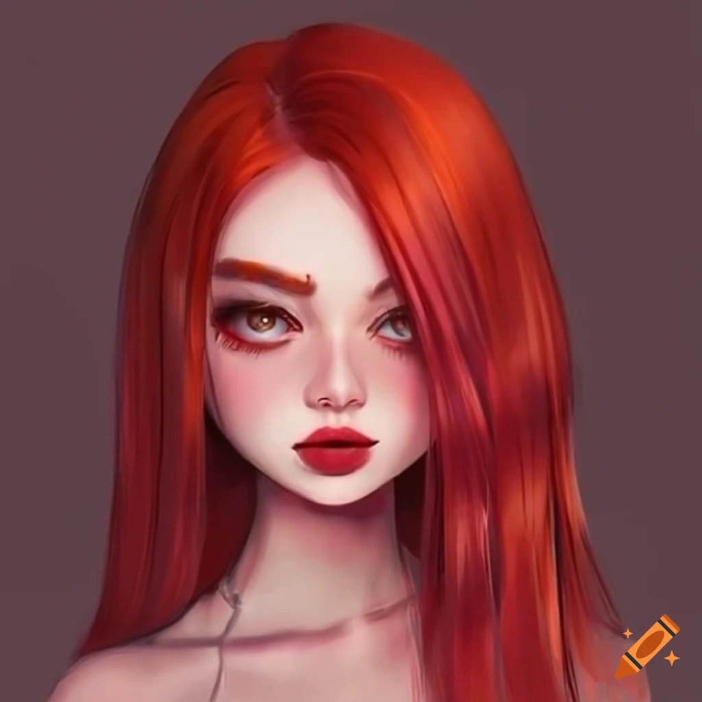 E-girl with shiny red hair and eyes on Craiyon