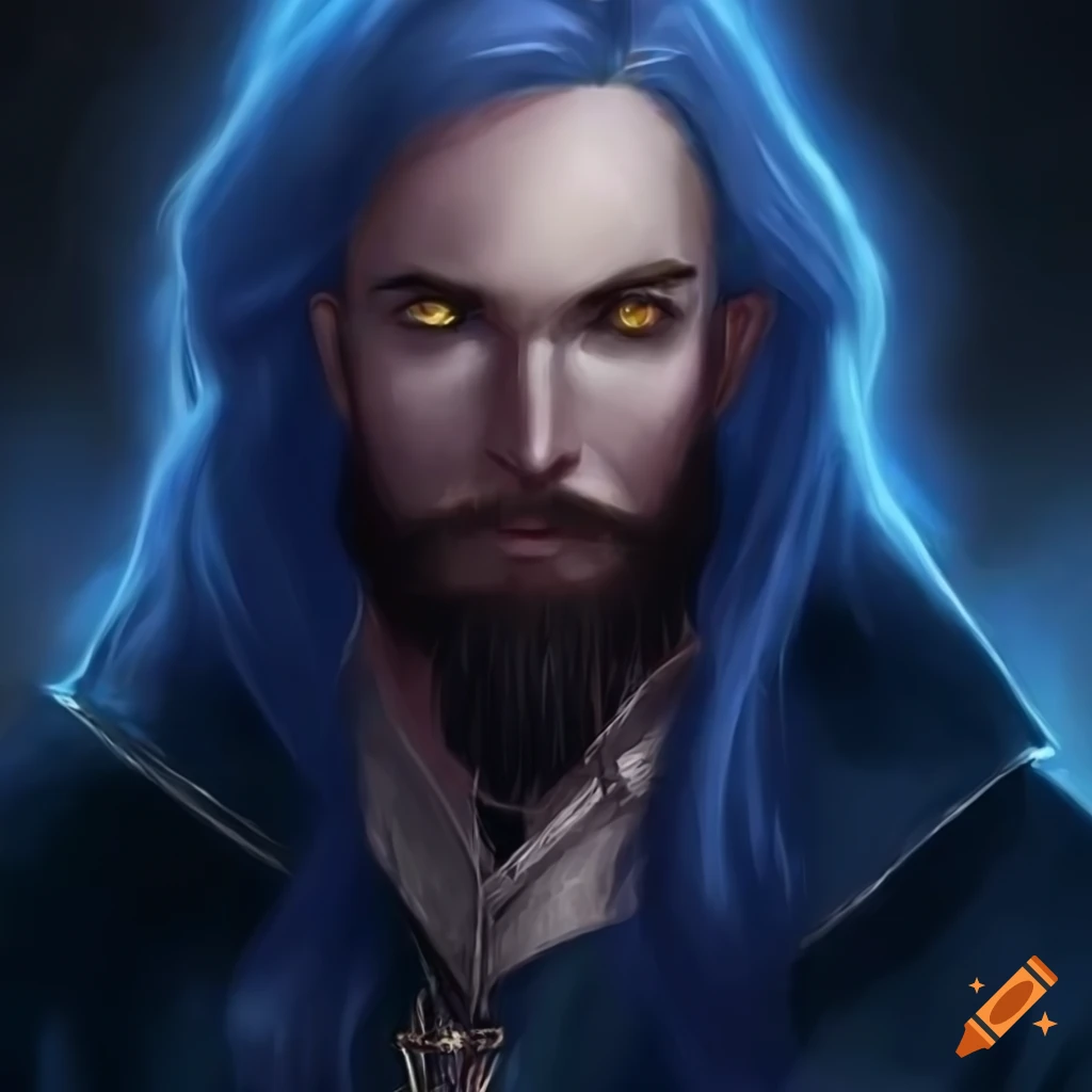 Portrait of a powerful and mysterious mage with wizard's staff and ...