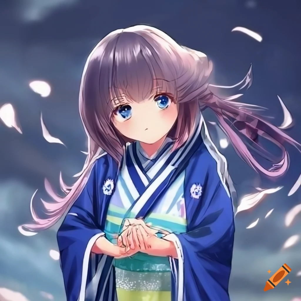 Anime girl in a chelsea fc kimono on Craiyon