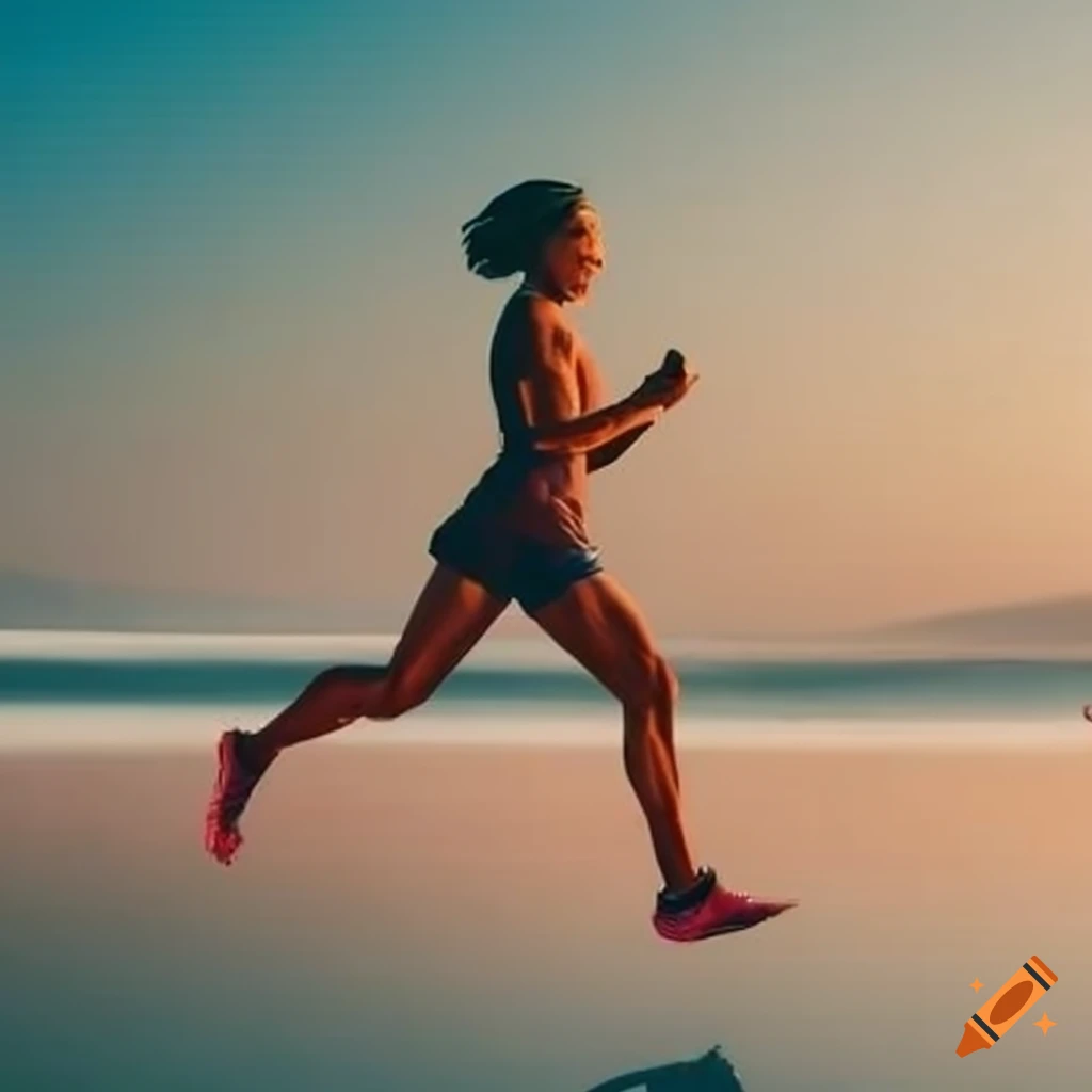 Sprinter running on the beach on Craiyon