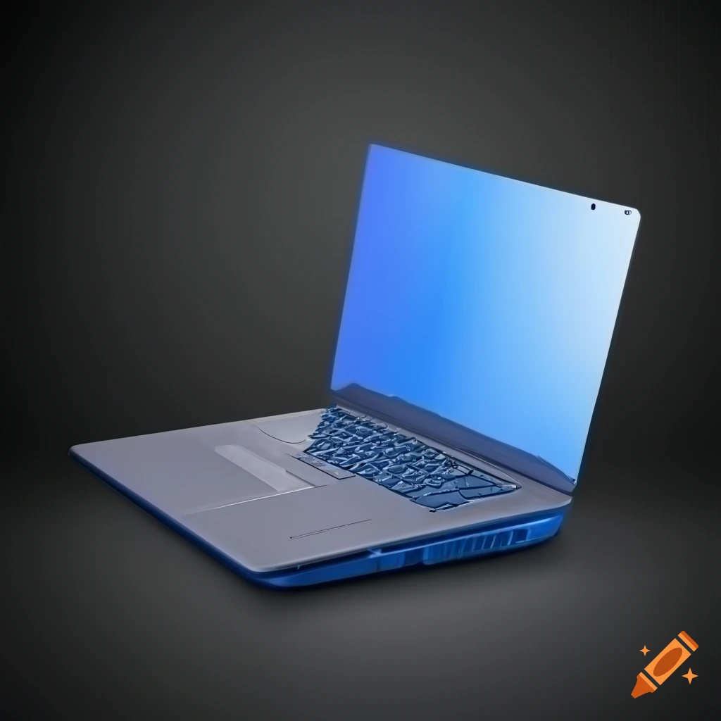 Realistic laptop with blue metallic effect on black background on Craiyon