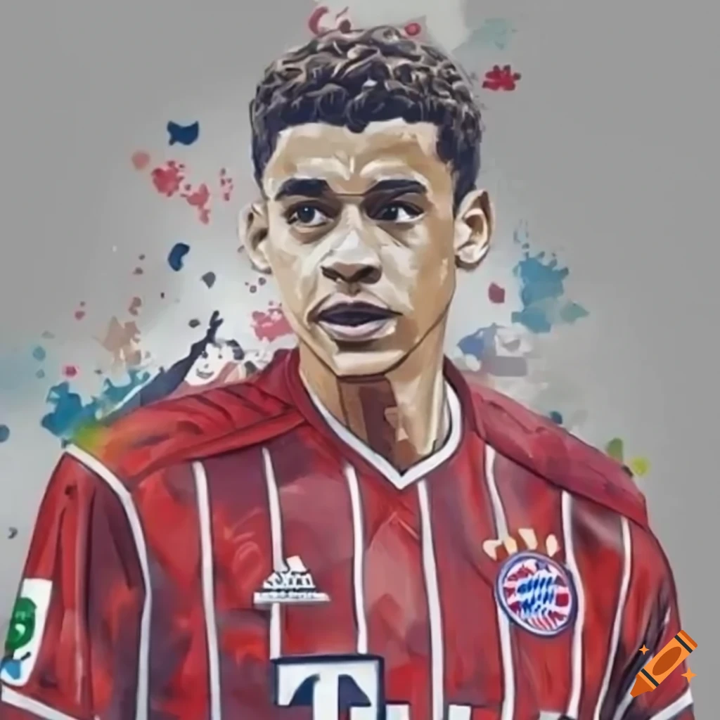 Portrait of jamal musiala from bayern munich in a b&w pencil art style ...