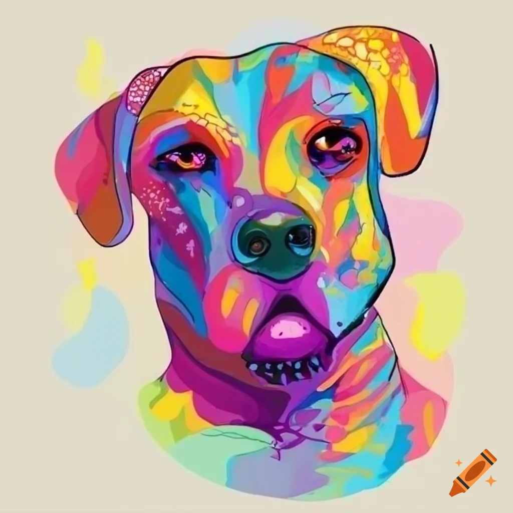 Bright and colorful dog in sketch style on Craiyon