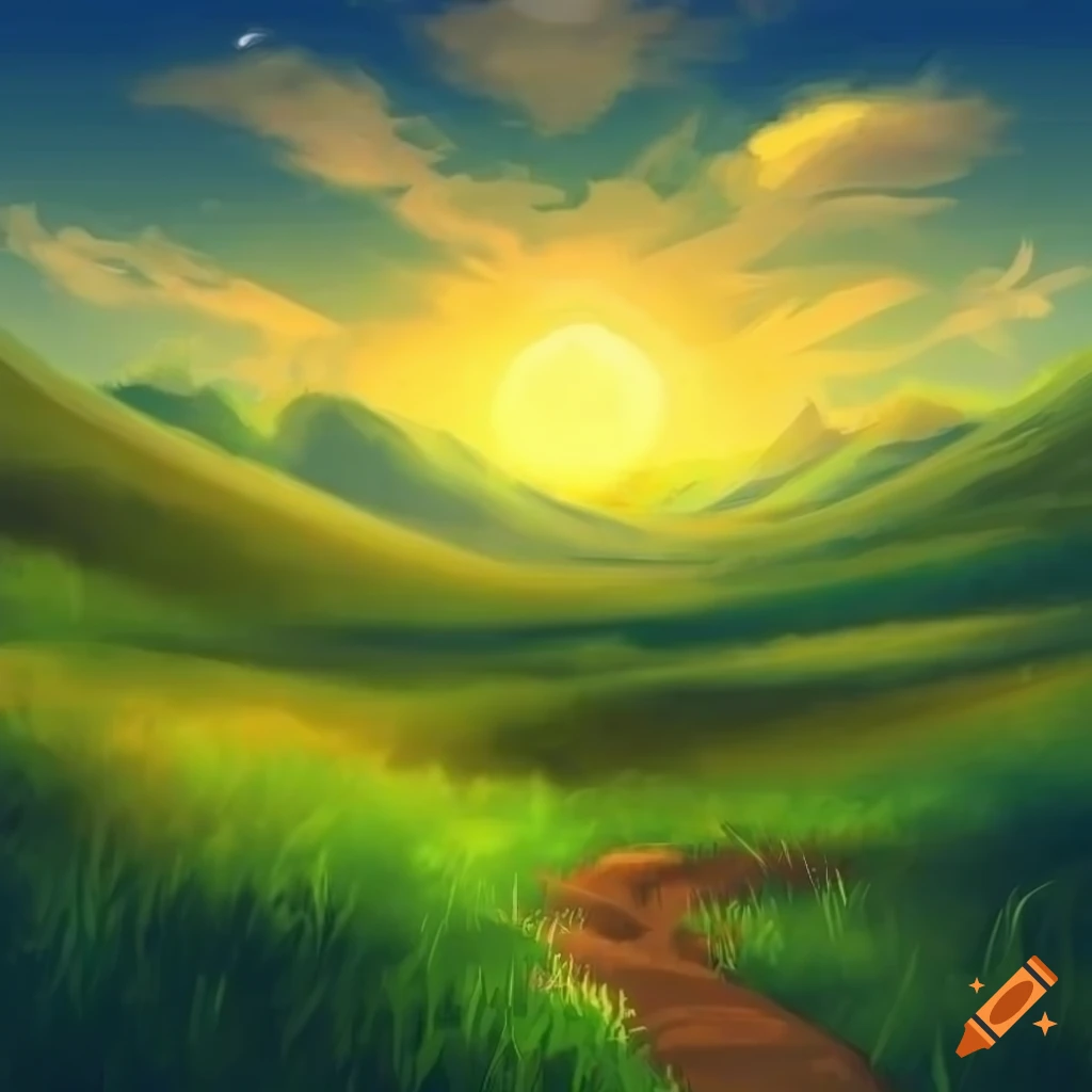 Grassland path with chaotic magic in a fantasy setting on Craiyon