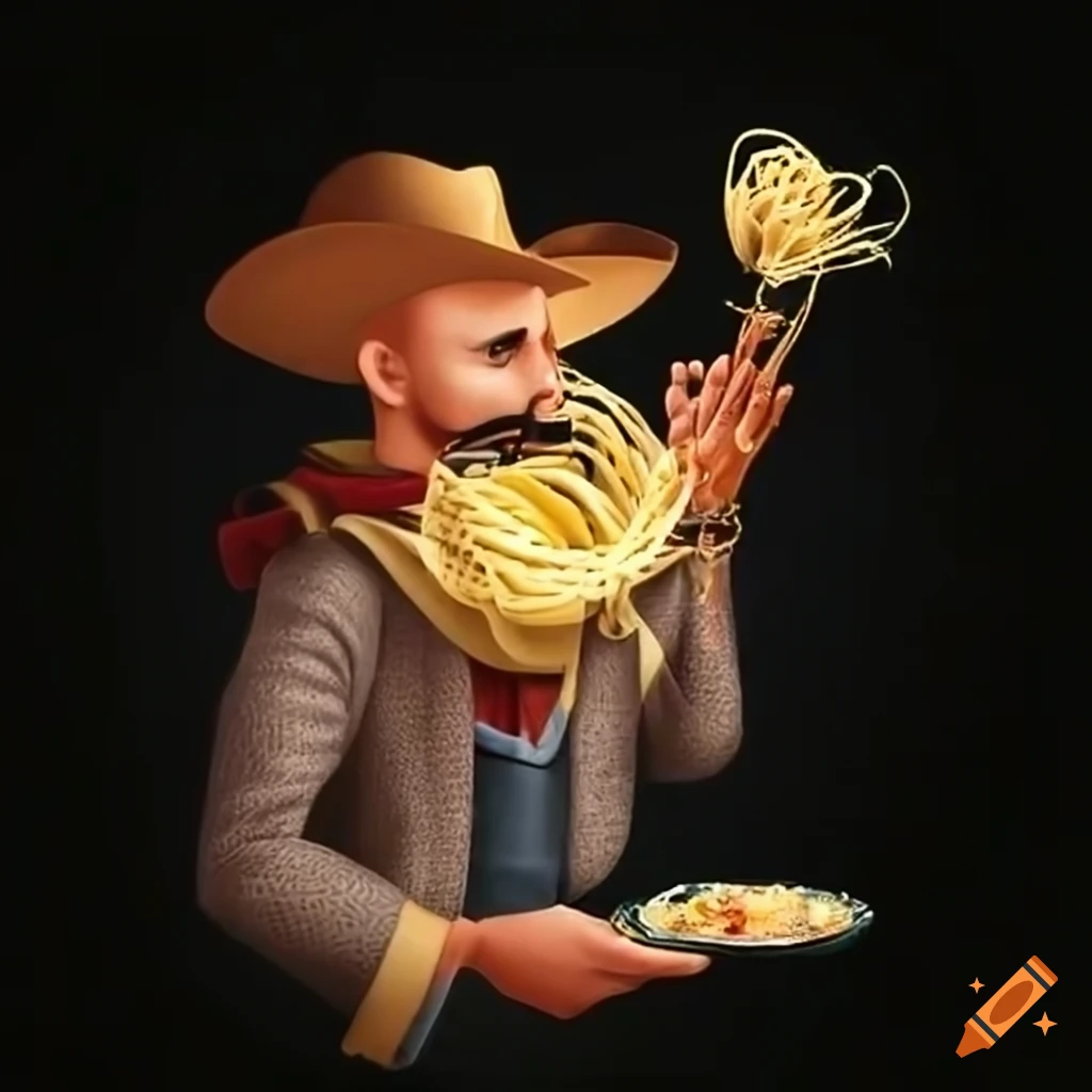 Cowboy holding pasta on Craiyon