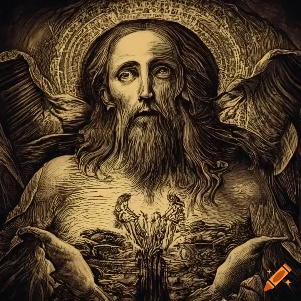 Intricate baroque etchings depicting a mystical revelation in an ...