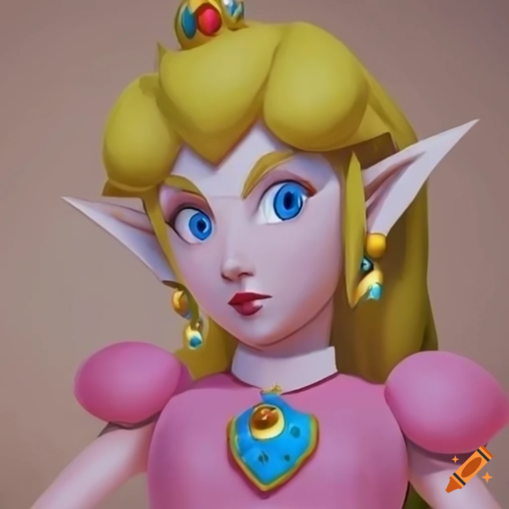 Link as princess peach applying makeup in a stunning art piece on Craiyon