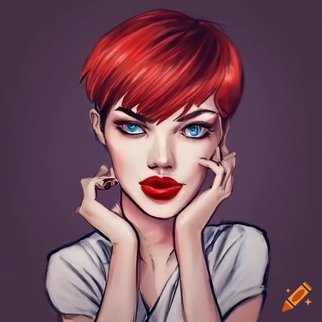 Comic book girl with pixie cut black hair in a white basketball jersey ...