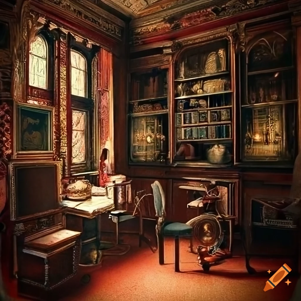 Victorian professor's laboratory with extravagant and dark academia ...