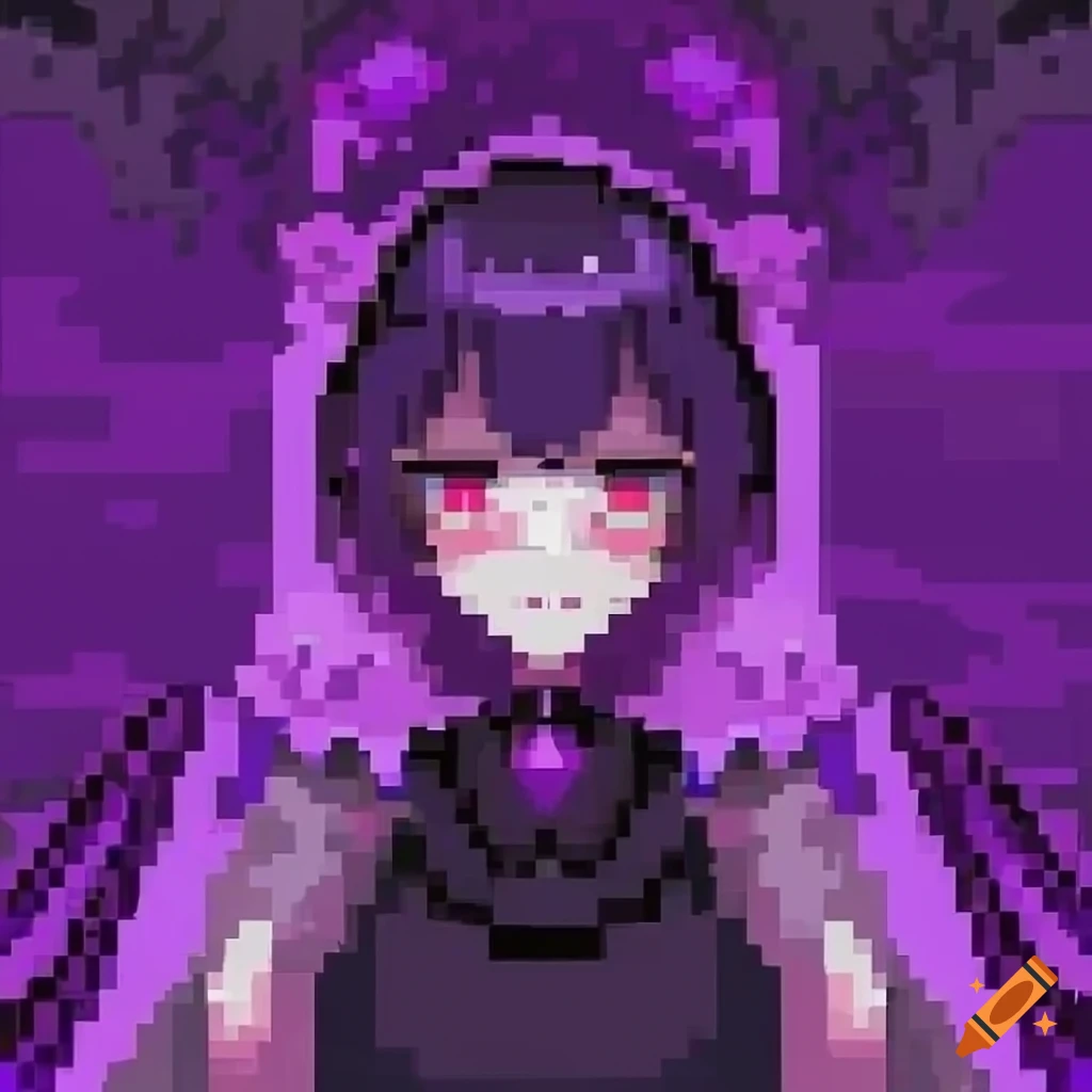 Pixel art anime in dark violet tones on Craiyon