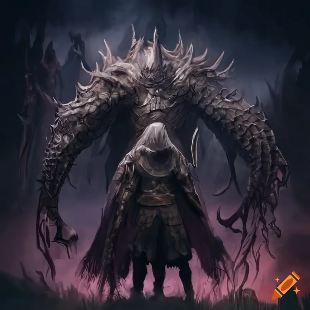 Epic dark fantasy art of heroes and mythical creatures in Elden Ring ...