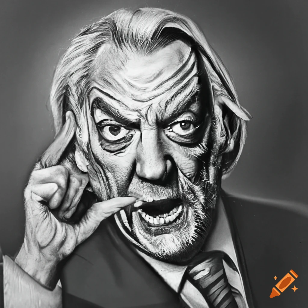 Young donald sutherland pointing and screaming in black and white on ...