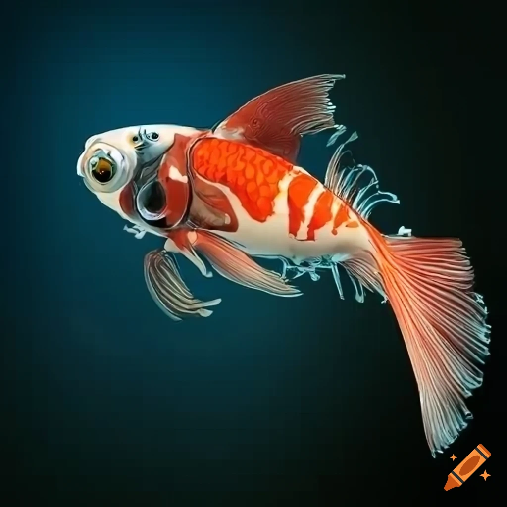Detailed digital illustration of a robotic koi fish on Craiyon