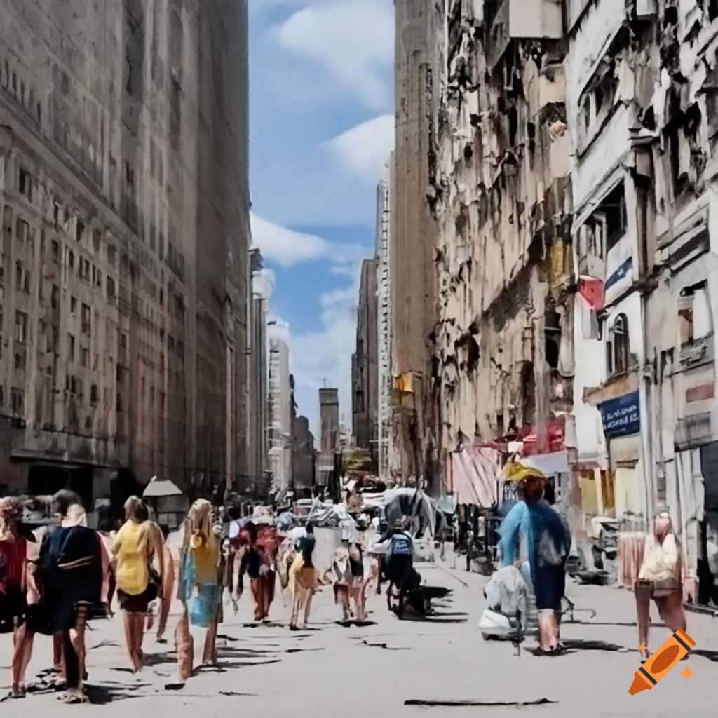 Bleak city drained of color with bleached coral scattered on Craiyon