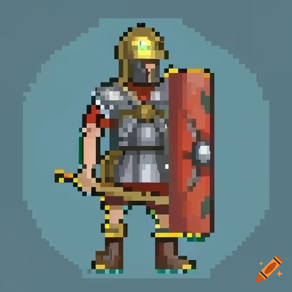 Roman legionary character for 2D pixel art game on Craiyon