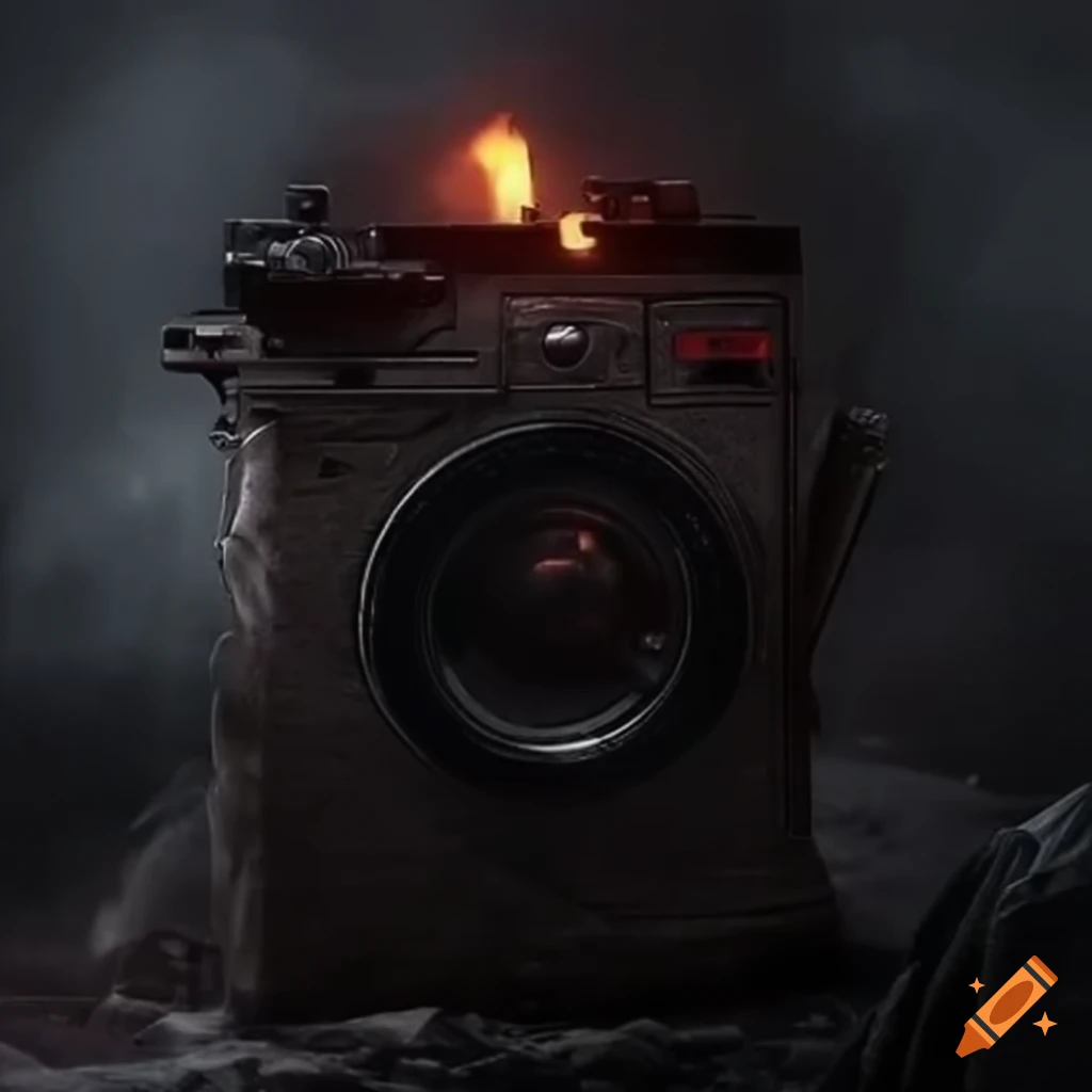 Post-apocalyptic military washing machine with cannon on Craiyon