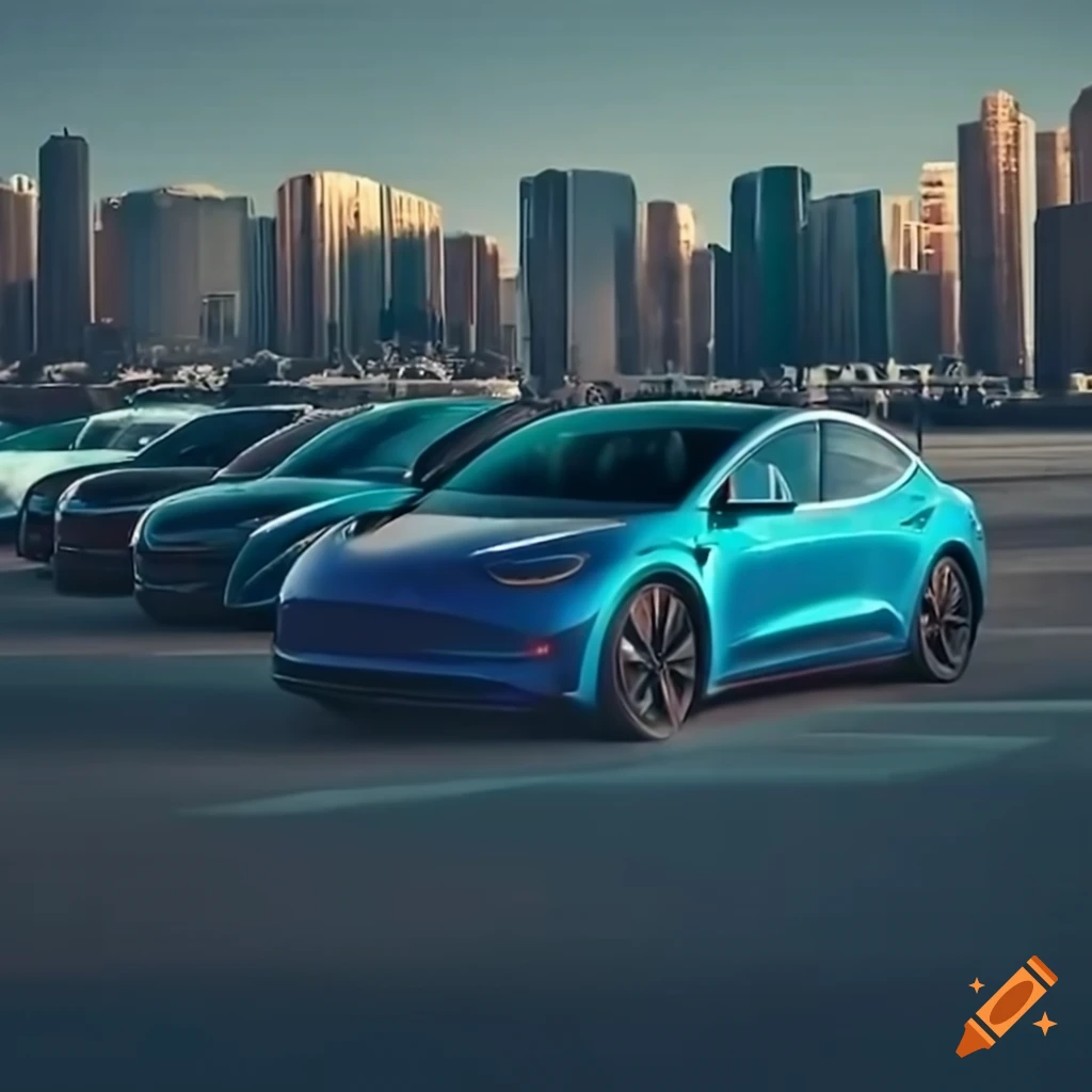 Tesla model y performance cars in an elegant parking lot on Craiyon