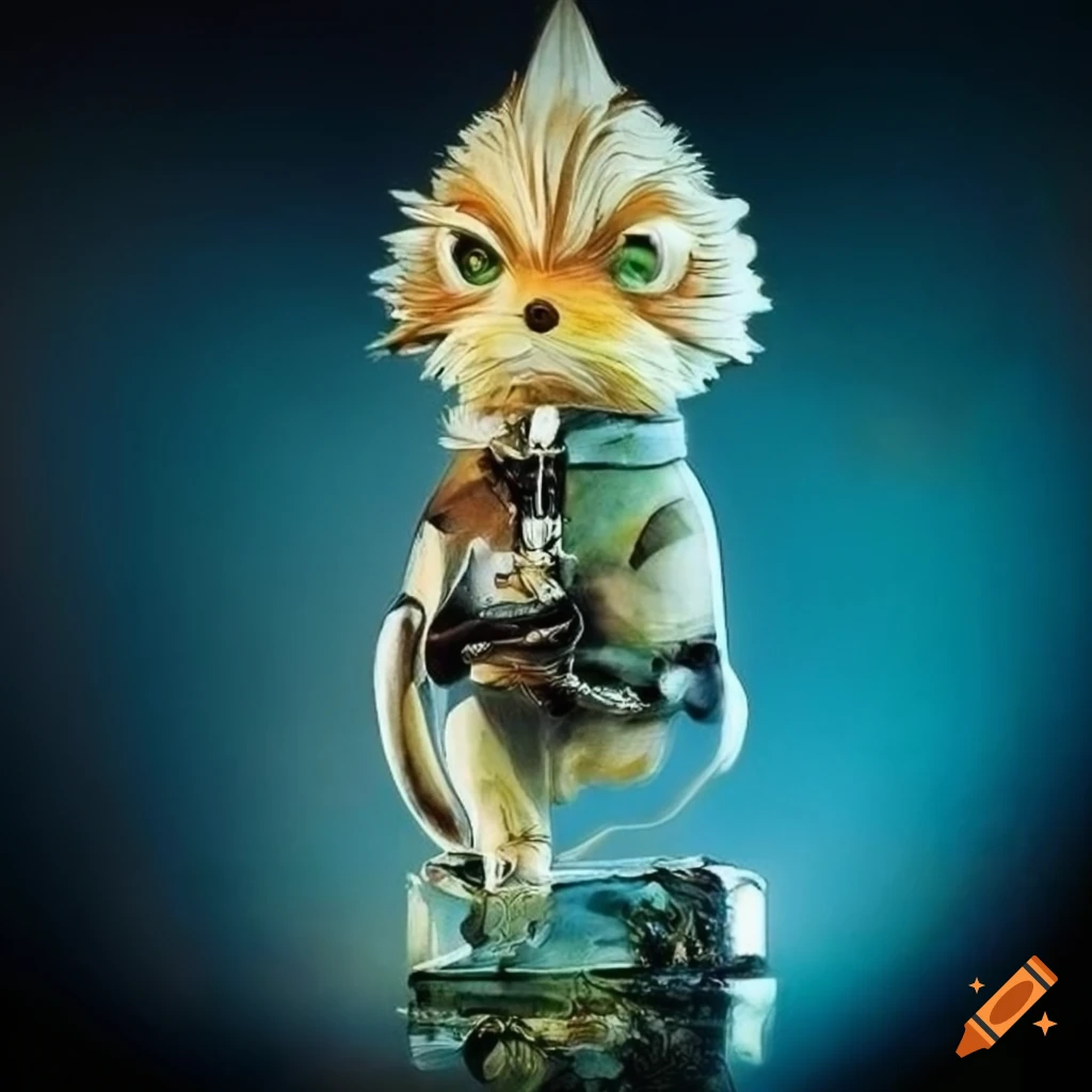 Intricately detailed Star Fox-style glass sculpture with vintage poster ...