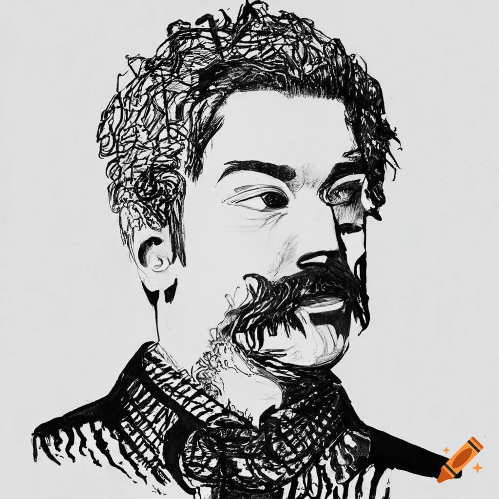 Black and white fine line drawing of an anonymous male photographer on ...