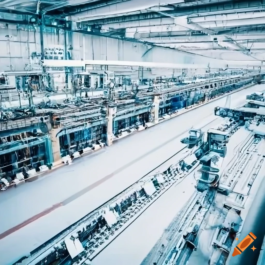 Aerial view of modern textile factory with IoT-connected machinery in a ...