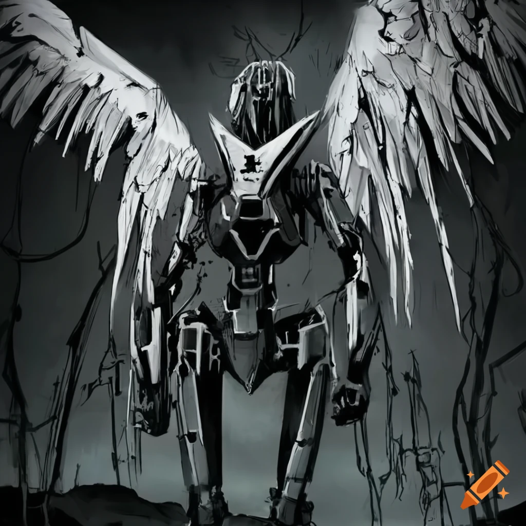 Dark anime depiction of an angel mech in a wasteland from blame! in ...