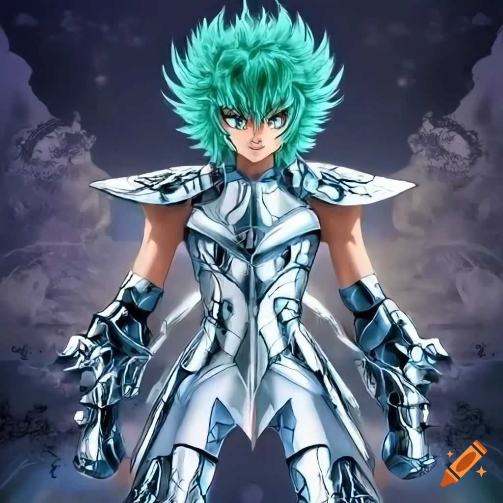 Art of saint seiya twins in white armor and green hair with fire and ...