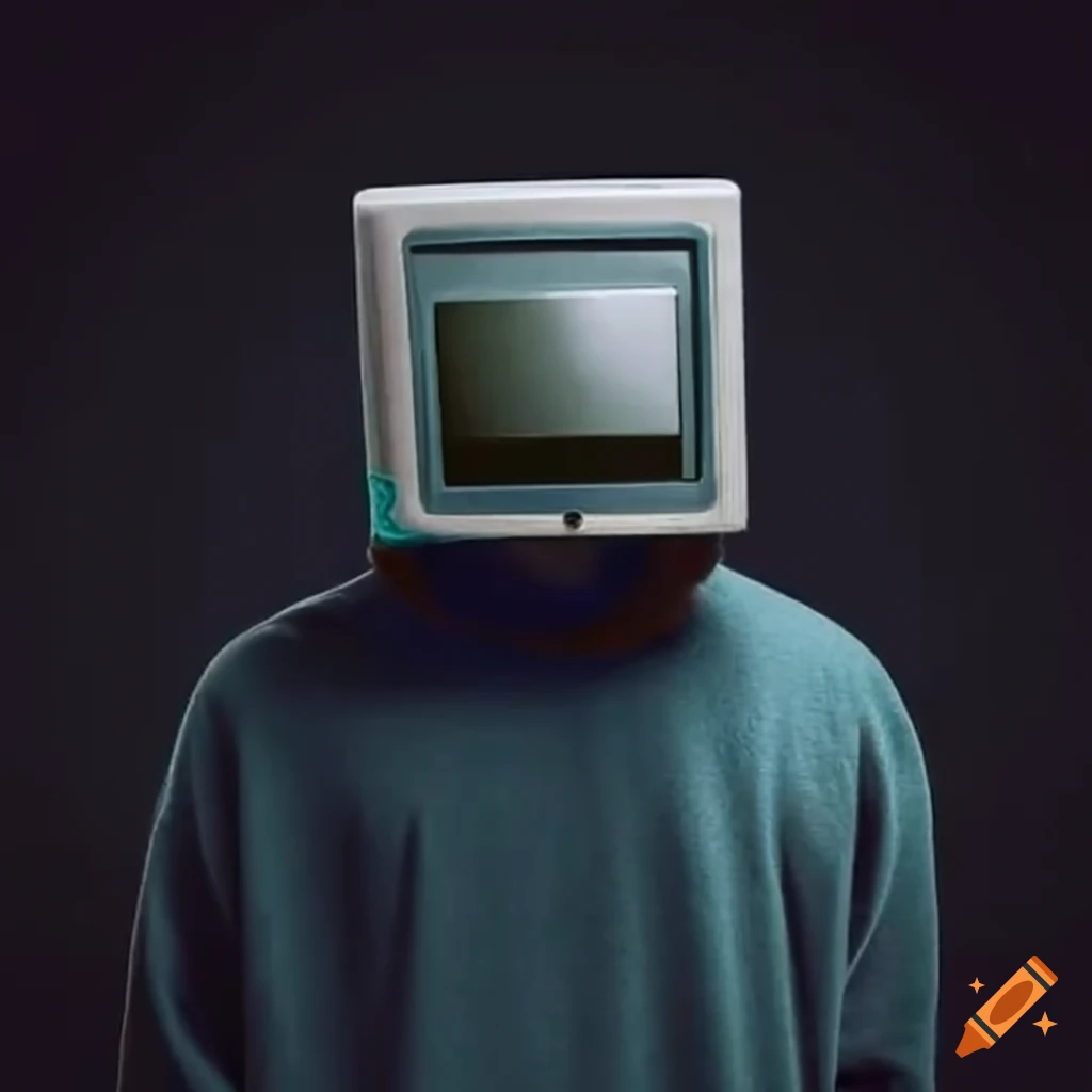 Man with monitor head in pullover and baggy jeans on Craiyon