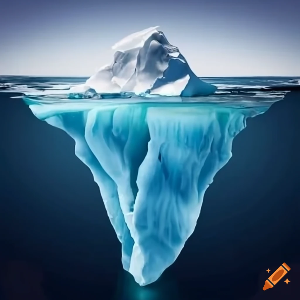 Iceberg and layers of ice under the water on Craiyon