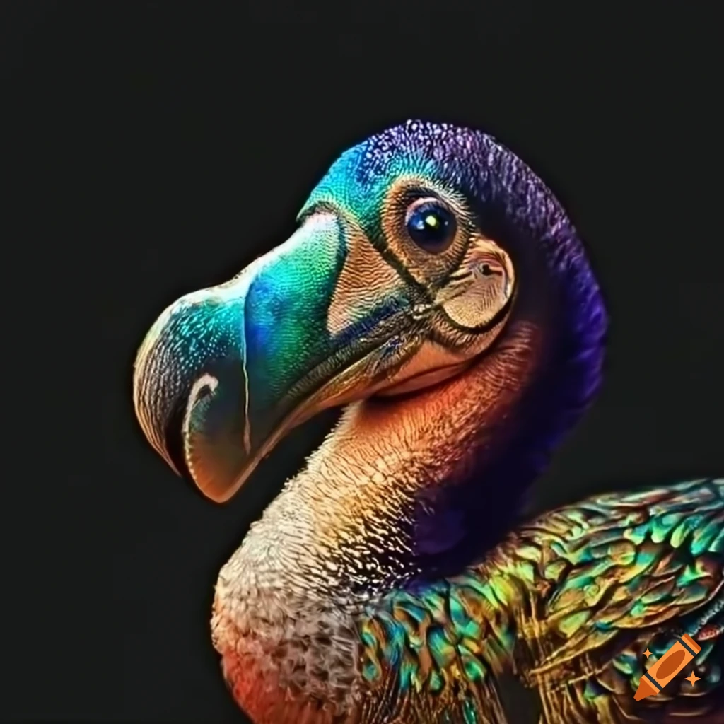 Vibrant dodo bird with iridescent peacock feathers on Craiyon