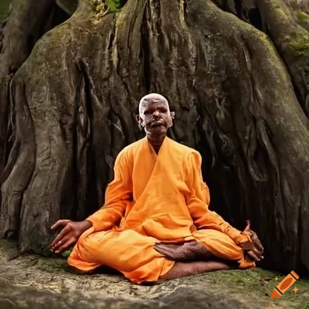 Indian priest meditating under a tree on Craiyon