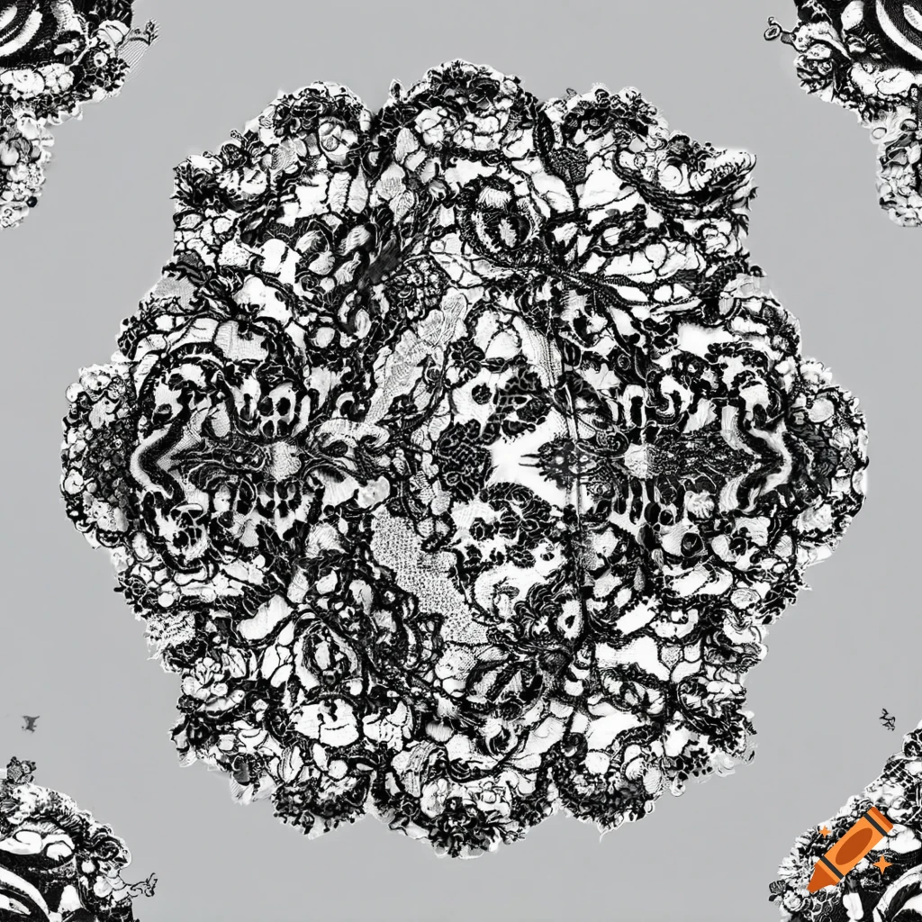 Ornate black floral lace pattern on white background on Craiyon