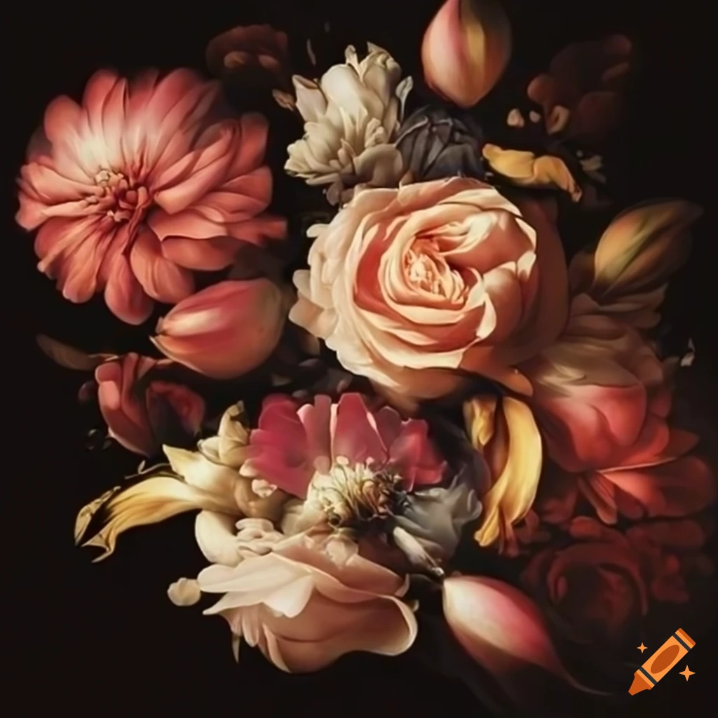 Baroque flowers in bloom on Craiyon