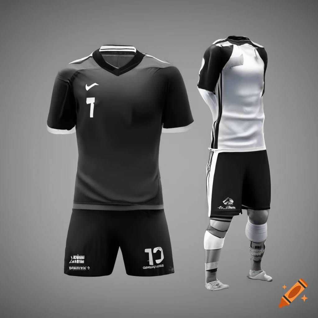 Model sporting black and white uniform on Craiyon