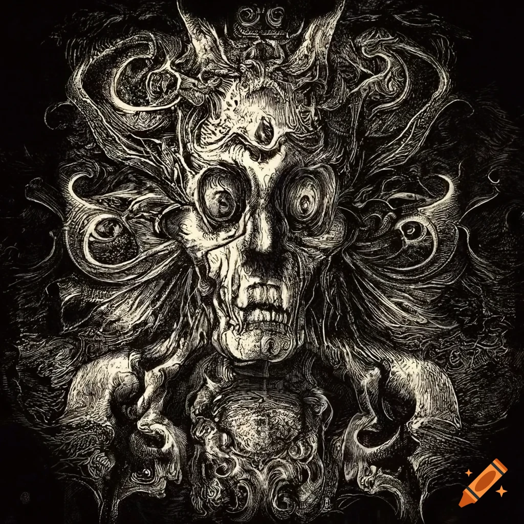 Intricate baroque etchings for an ancient mystical occult book with a ...